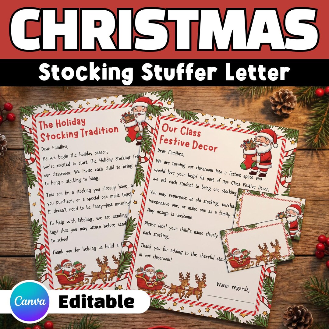 Editable Christmas Stocking Stuffer Letter and Name Tags (digital ...