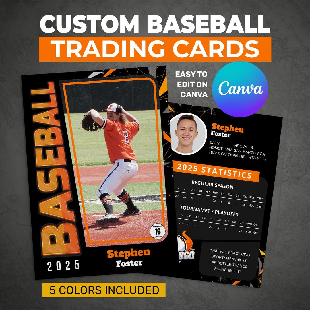 Custom Baseball Trading Card Template • DIY Canva Design (printable) - Etsy