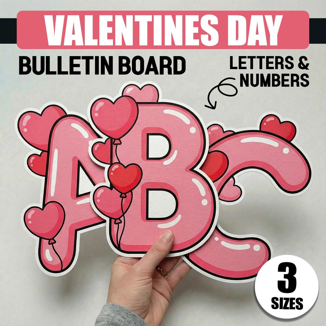 Valentine's Day Bulletin Board Letters, Heart Balloon Theme (digital ...