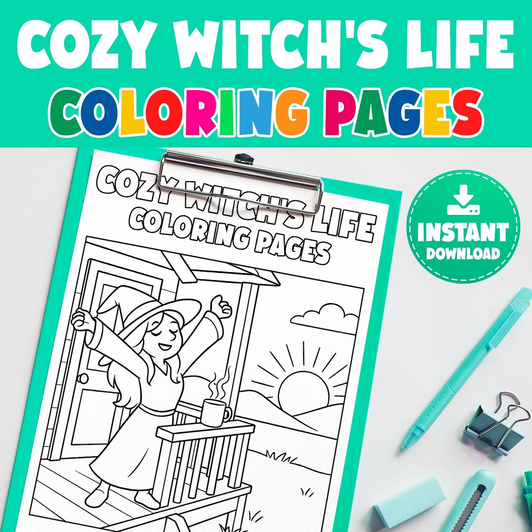 Cozy Witch’s Life Coloring Pages | 25 Printable Fantasy Pages | Cute ...