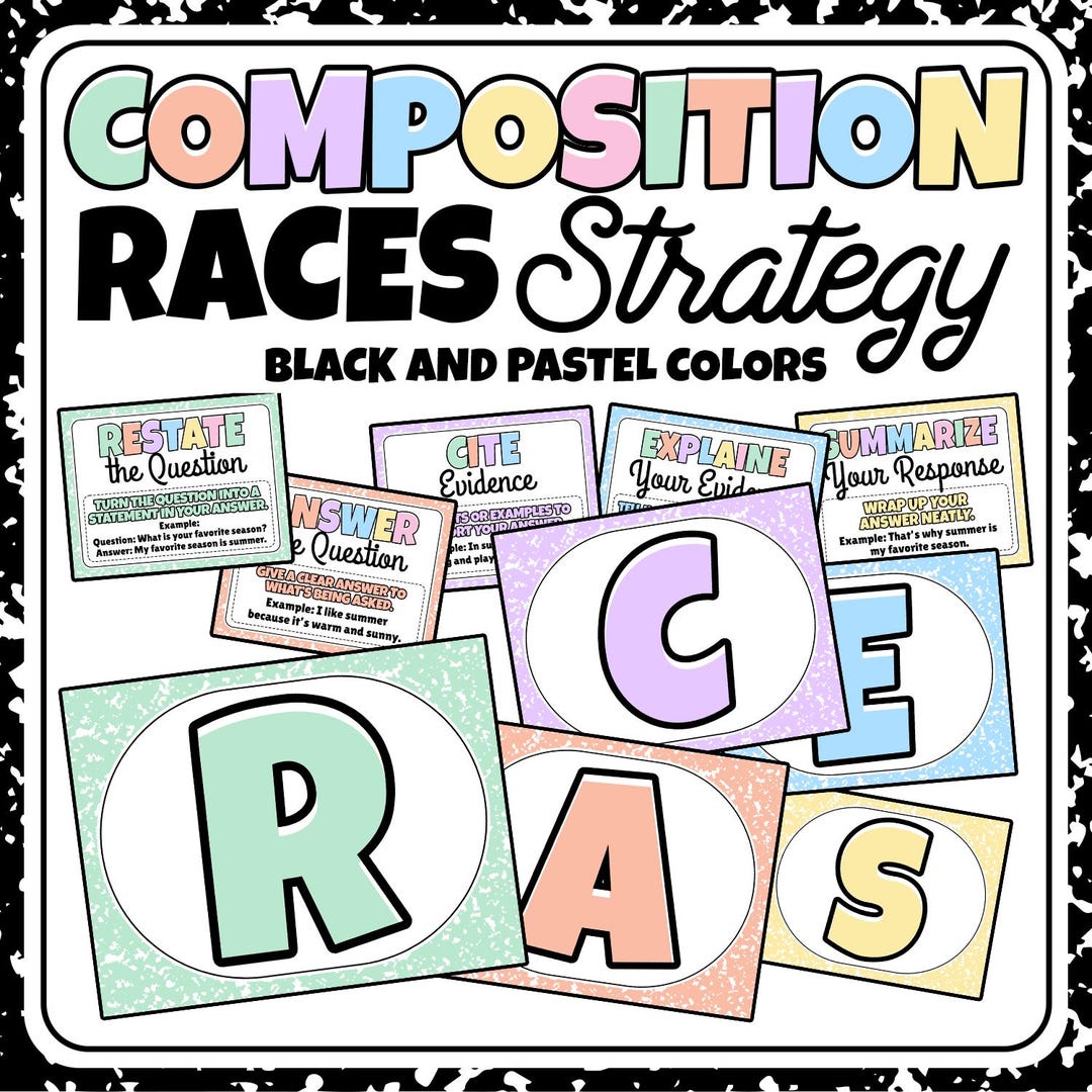 RACES Writing Strategy Posters & RACE Bookmark | Black and Pastel ...