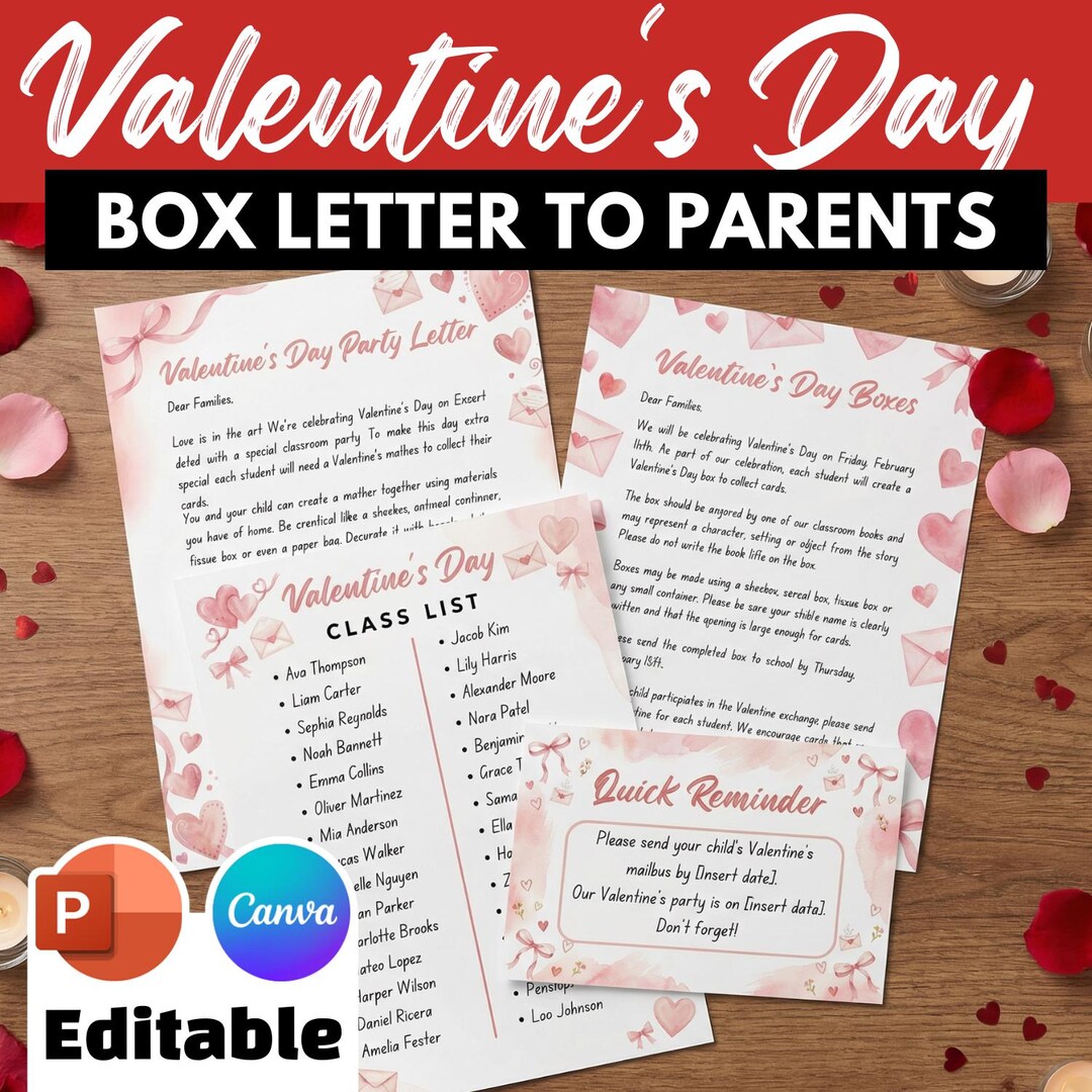 Valentines Box Letter to Parents, Poem & Valentines Day Class Name List ...