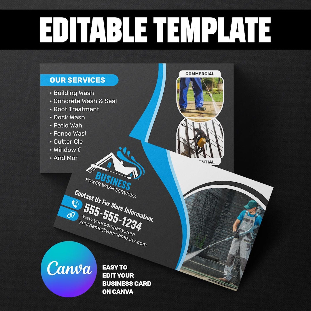 Power Washing Business Card Template | Editable Cleaning Service (canva ...