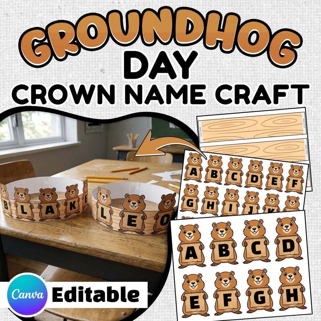 Groundhog Day Crown Name Craft Hat Template February Craft & Coloring ...