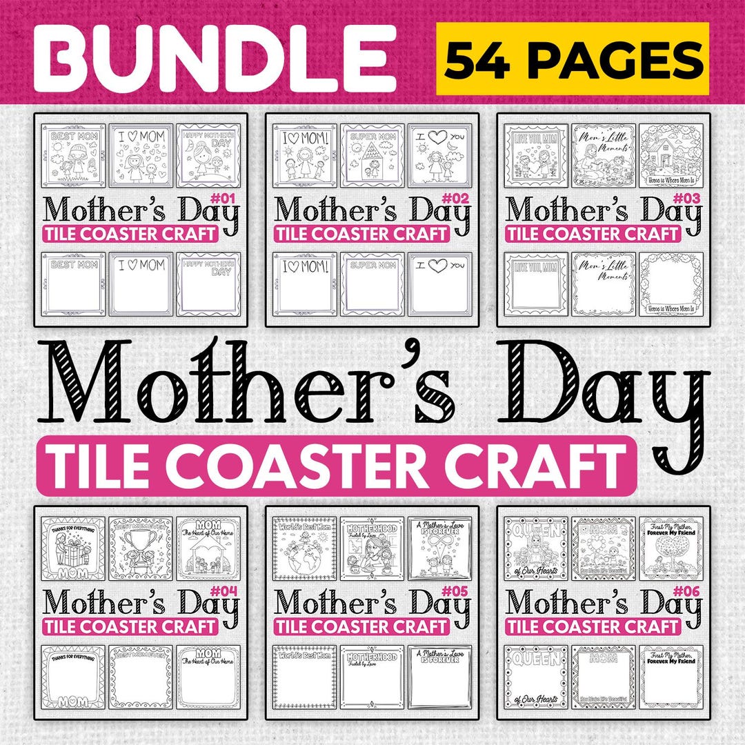 BUNDLE - Mother's Day Tile Coaster Craft - 18 Unique Designs - Etsy