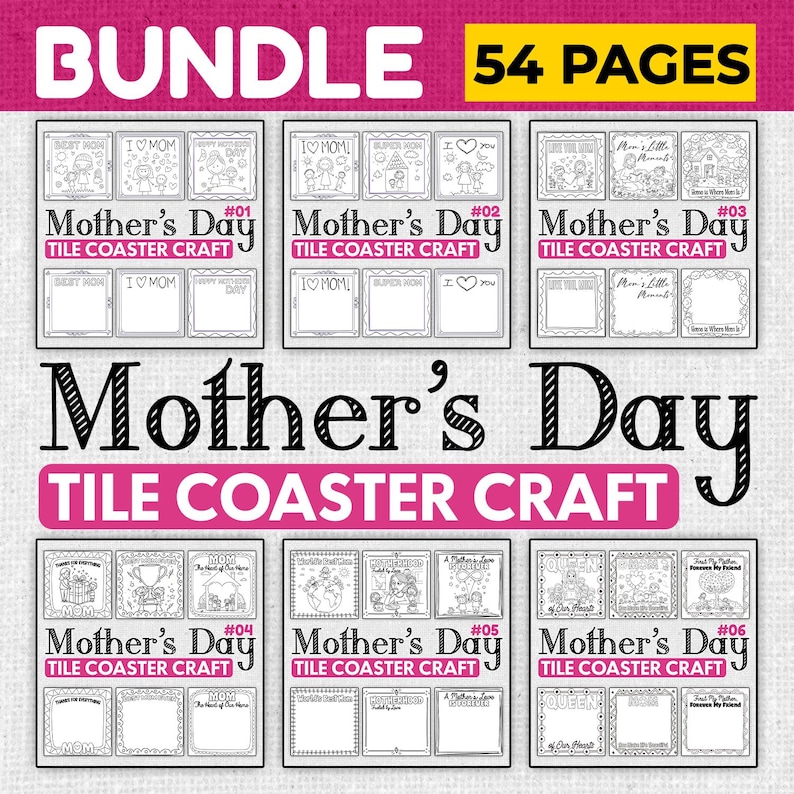 BUNDLE - Mother's Day Tile Coaster Craft - 18 Unique Designs - Etsy