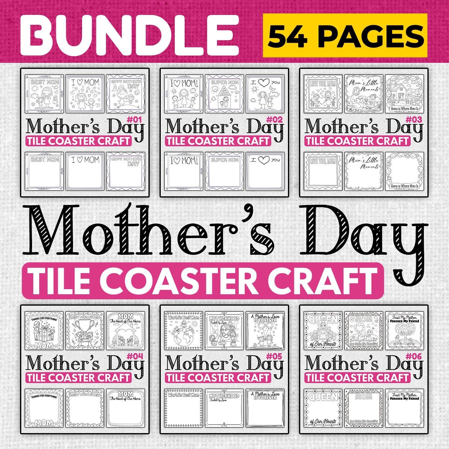BUNDLE - Mother's Day Tile Coaster Craft - 18 Unique Designs - Etsy