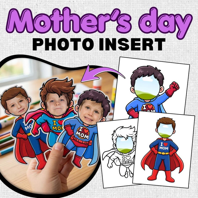 Mother's Day Superhero Photo Insert Craft | Kids Keepsake Activity - Etsy