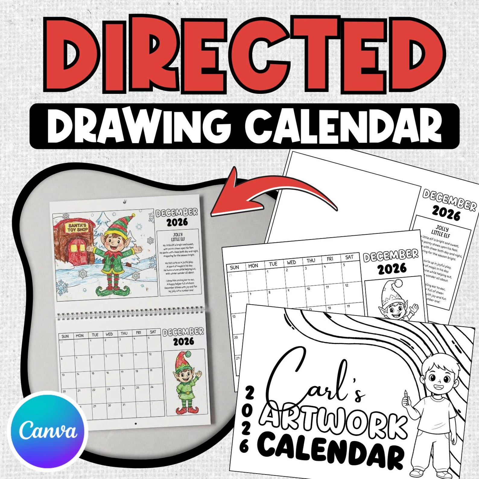 Directed Drawing Calendar 2026 | Printable Art Pack (editable) - Etsy
