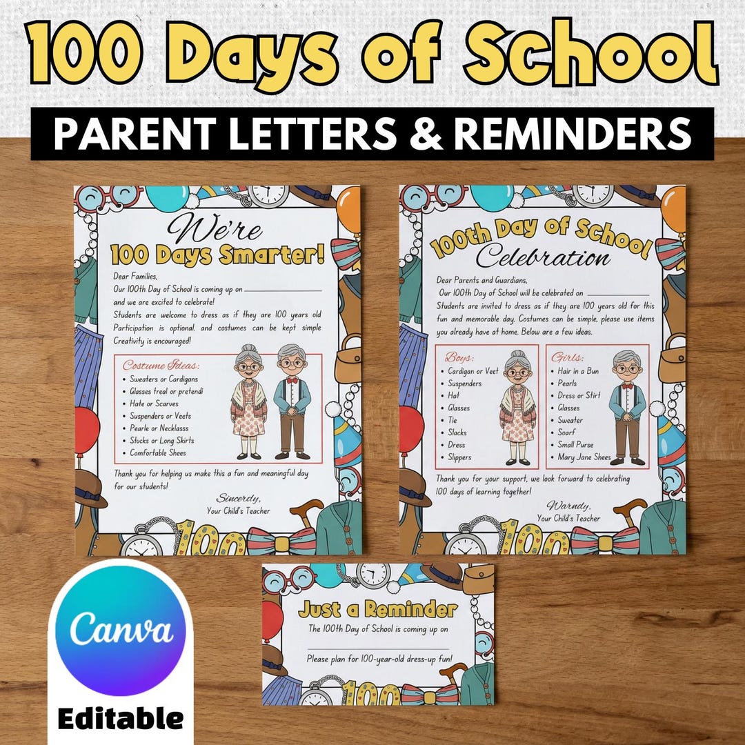 100th Day of School Parent Letter Templates | Celebration Activities ...
