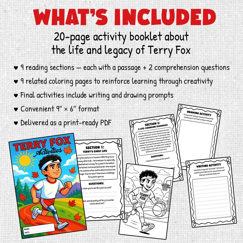 Terry Fox Activity Reading Comprehension Passages and Questions ...