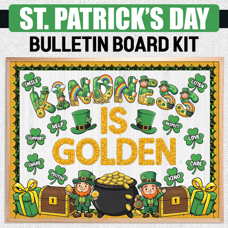 Kindness is Golden St Patricks Day Bulletin Board Kit | March Kindness ...