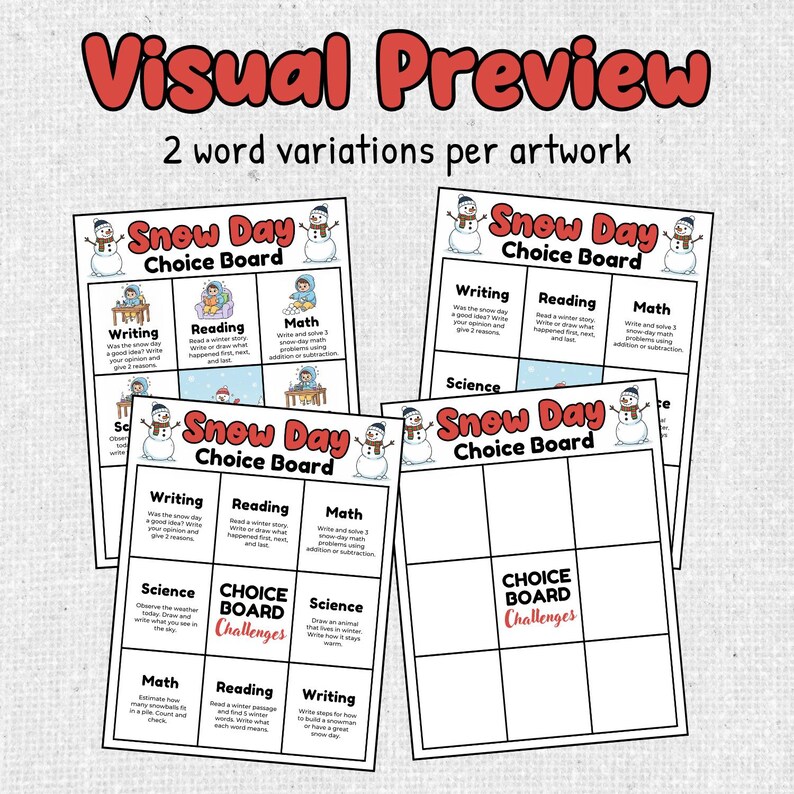 Editable Snow Day Choice Board, Winter Activities | Reading Writing ...