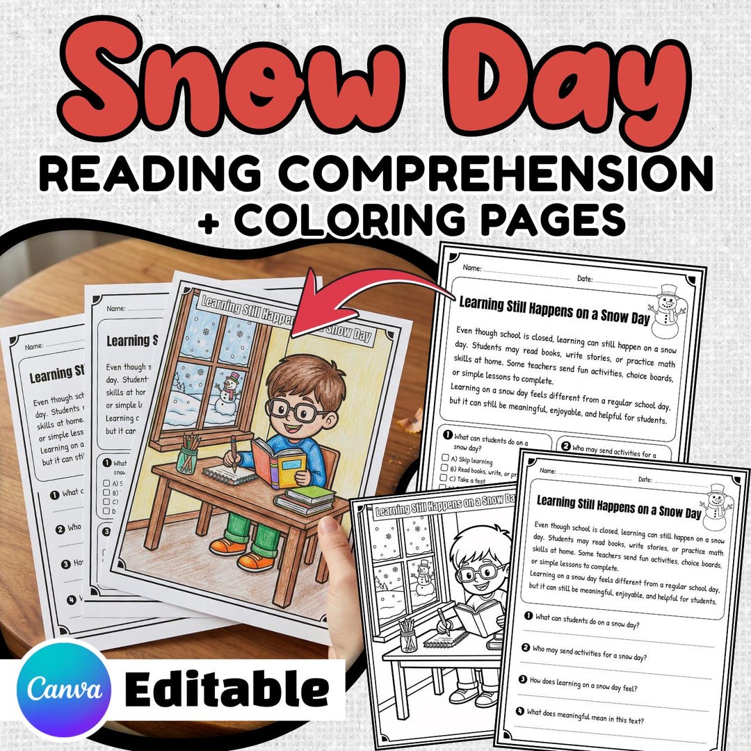 Winter Snow Day Reading Comprehension Passages and Questions & Coloring ...