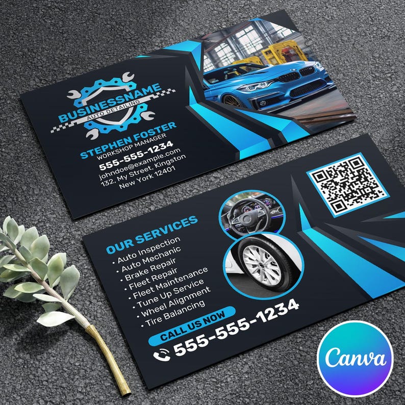 Auto Detailing Business Card Template - Editable Canva Design - Etsy