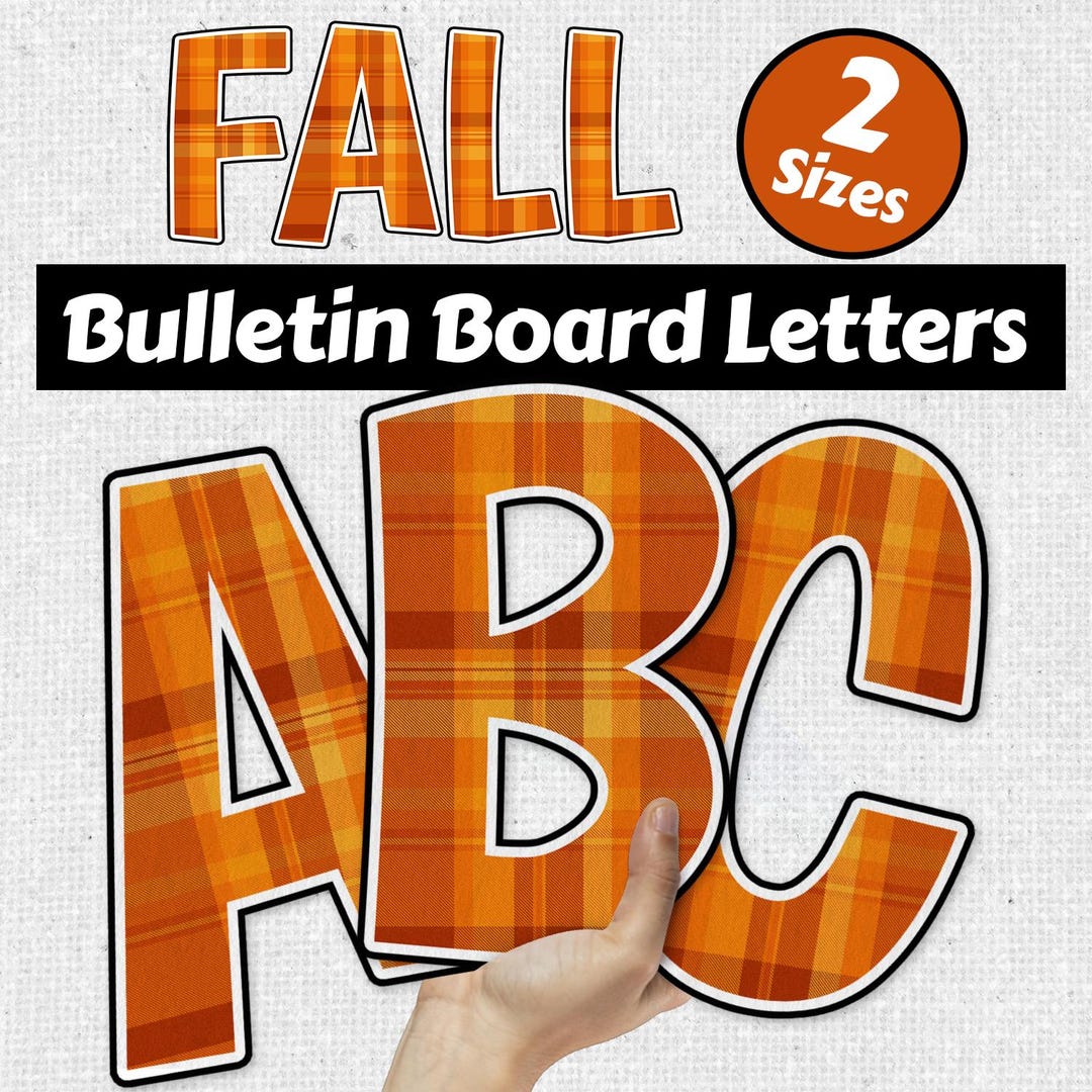 Fall Leaves Bulletin Board Letters and Numbers, Printable Plaid ...