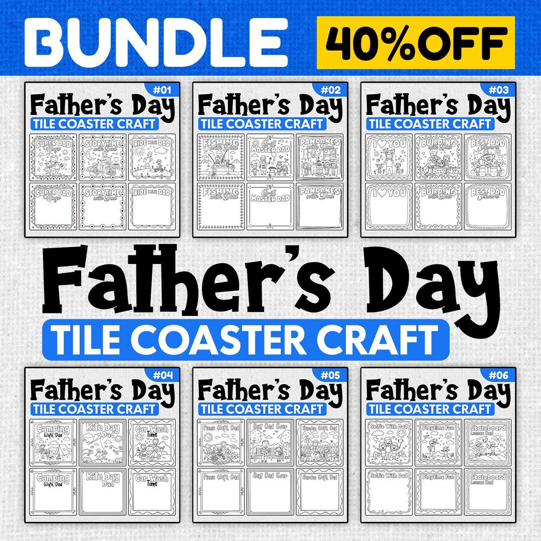 Father’s Day Tile Coaster Craft BUNDLE – Printable Cards, Coloring ...