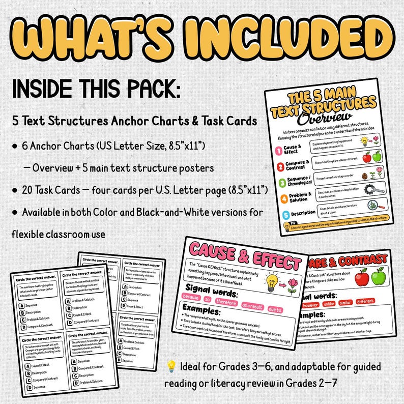 Nonfiction Text Structure Anchor Chart and Task Cards – Reading ...