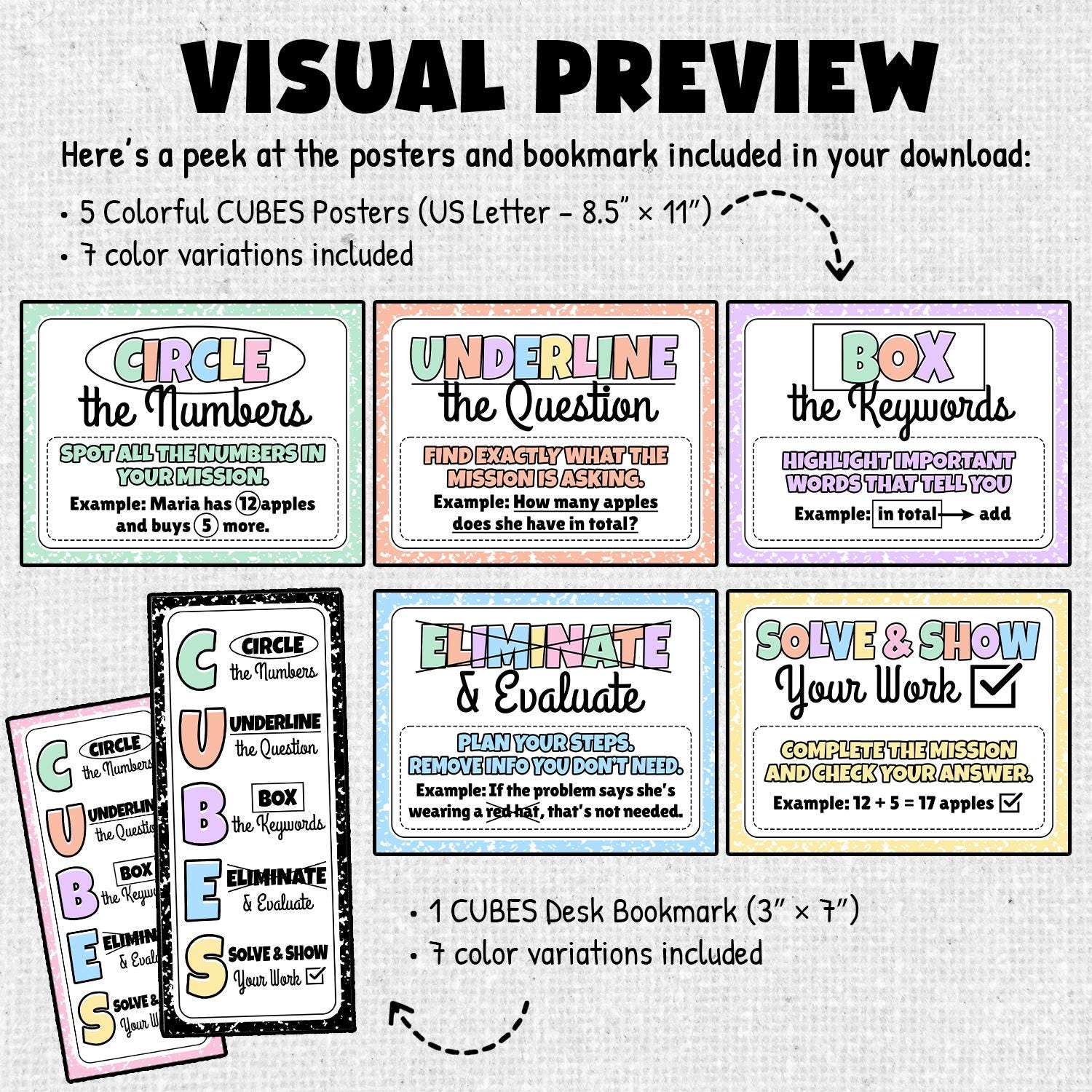 CUBES Math Strategy Posters & Bookmark: Pastel Composition Notebook ...