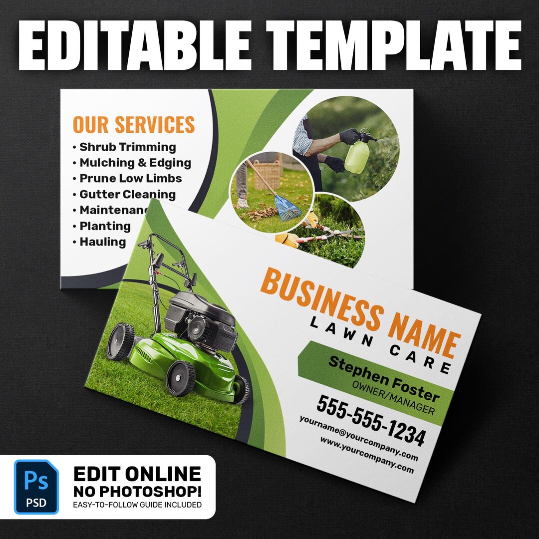 Editable Lawn Care Business Card Template, Landscaping DIY Professional ...