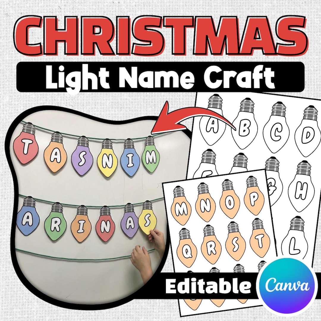 Christmas Light Name Craft for Christmas Bulletin Board & Winter Door ...
