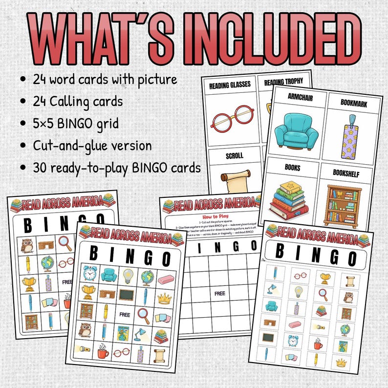 Read Across America Bingo Game – Literacy Activity Board - Etsy