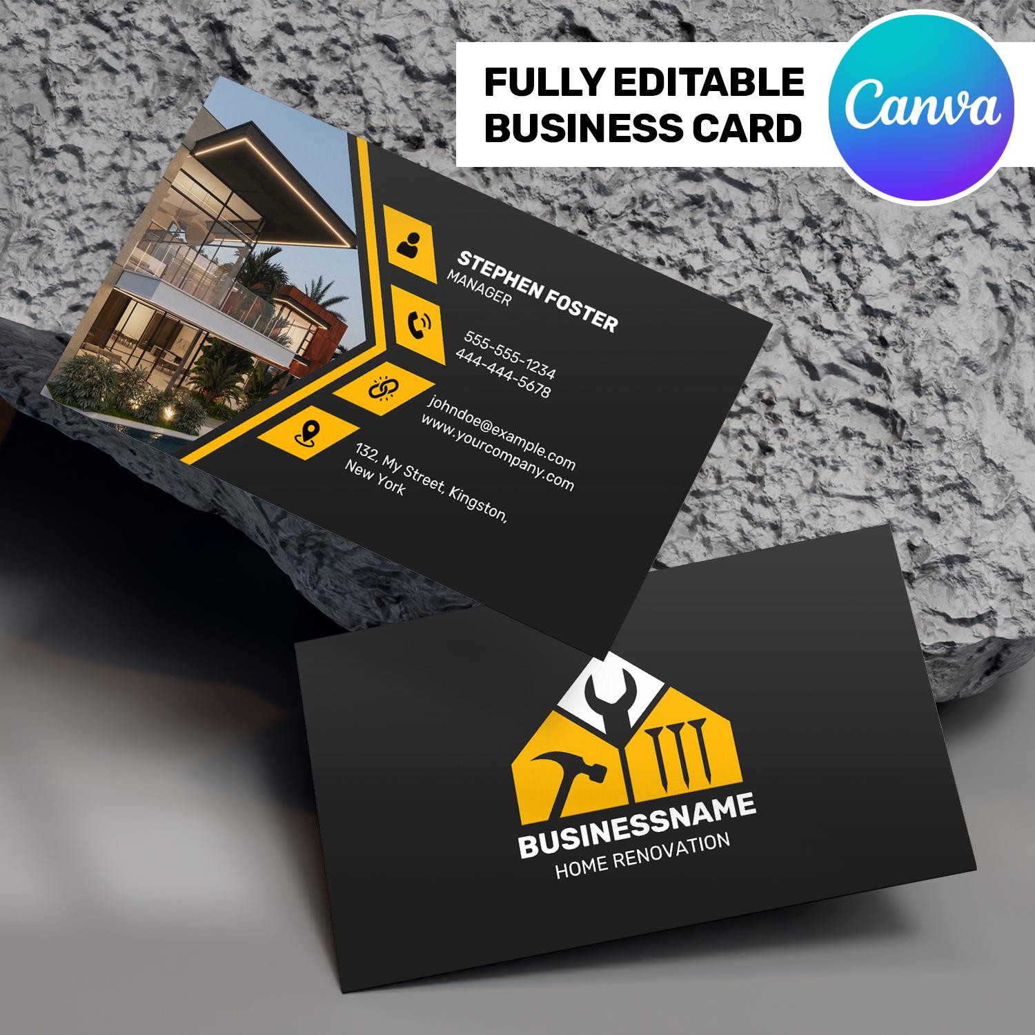 Handyman & Home Renovation Business Card Template – Editable Canva ...