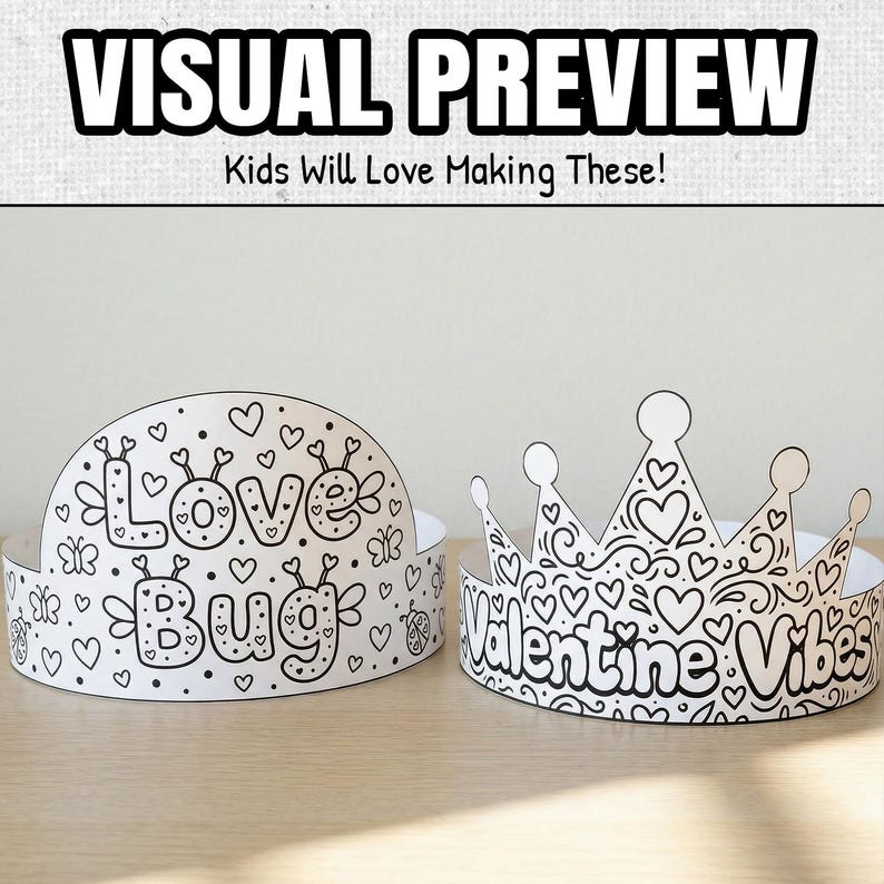 Valentine's Day Crown Craft, Coloring Pages Activities (digital ...