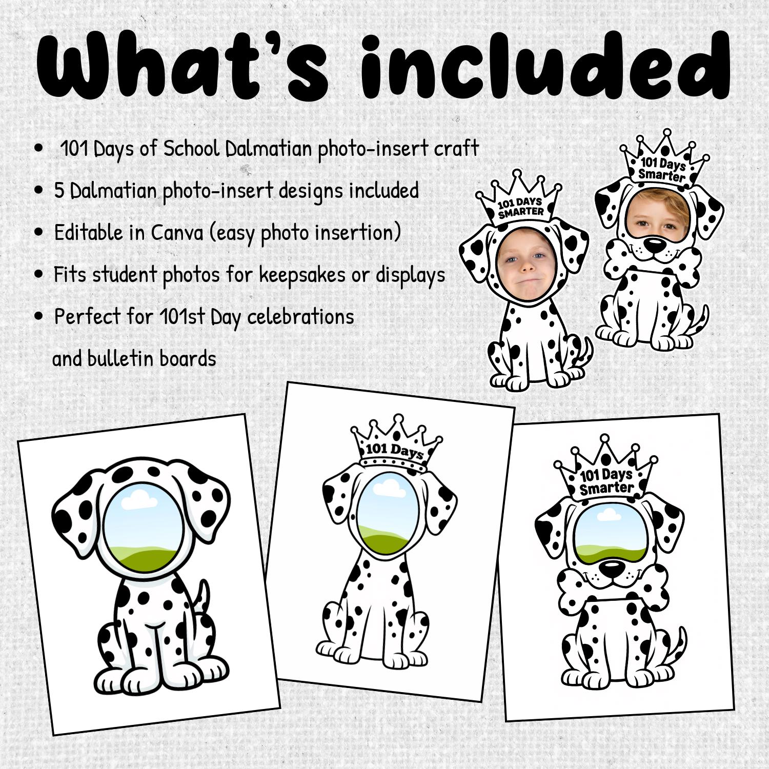 101 Days of School Dalmatians Photo Insert Templates for Bulletin Board ...
