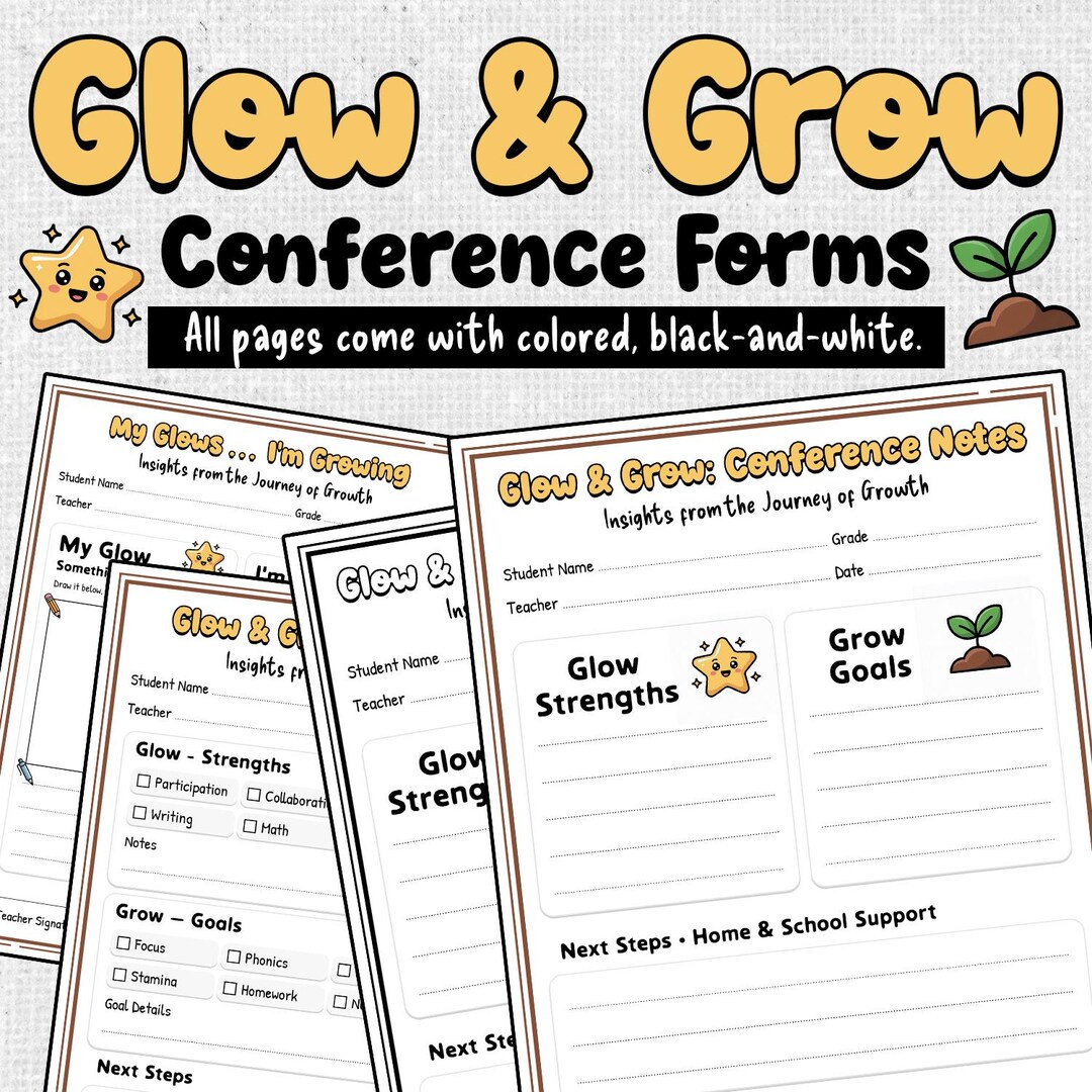Glow and Grow Conference Form Pack– Teacher Notes, Writing Rubric ...