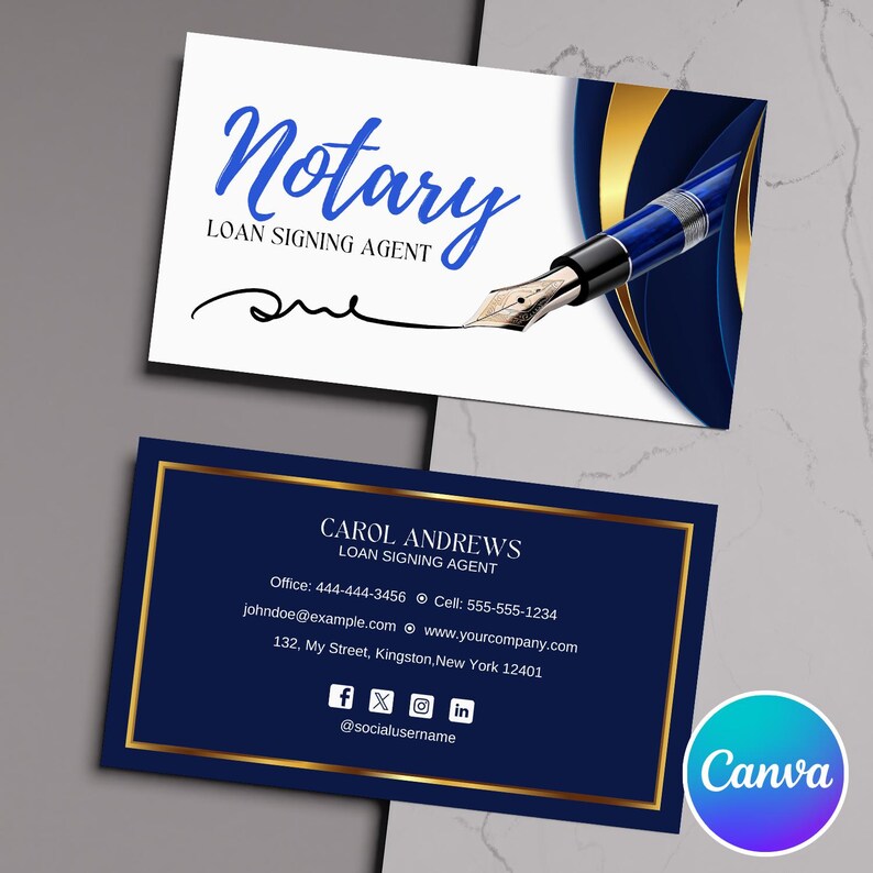 Editable Notary Business Card Template – Canva Design (digital Download ...