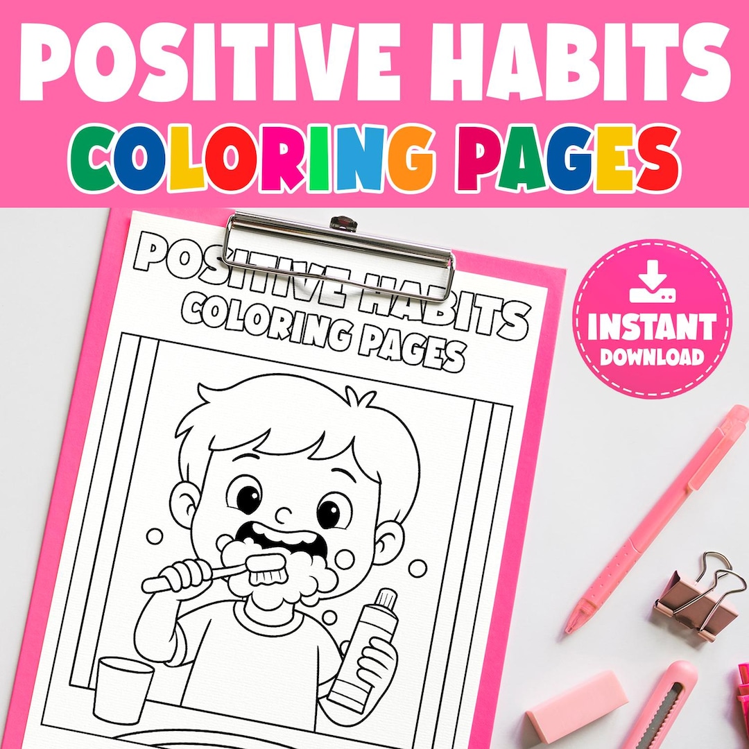 Positive Habits Coloring Pages for Kids | Printable Good Habits Book ...