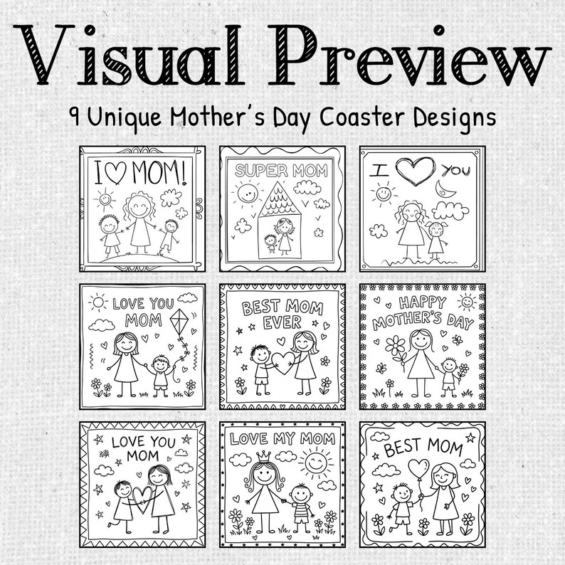 Mother's Day Tile Coaster Craft: Coloring Templates (digital Download ...