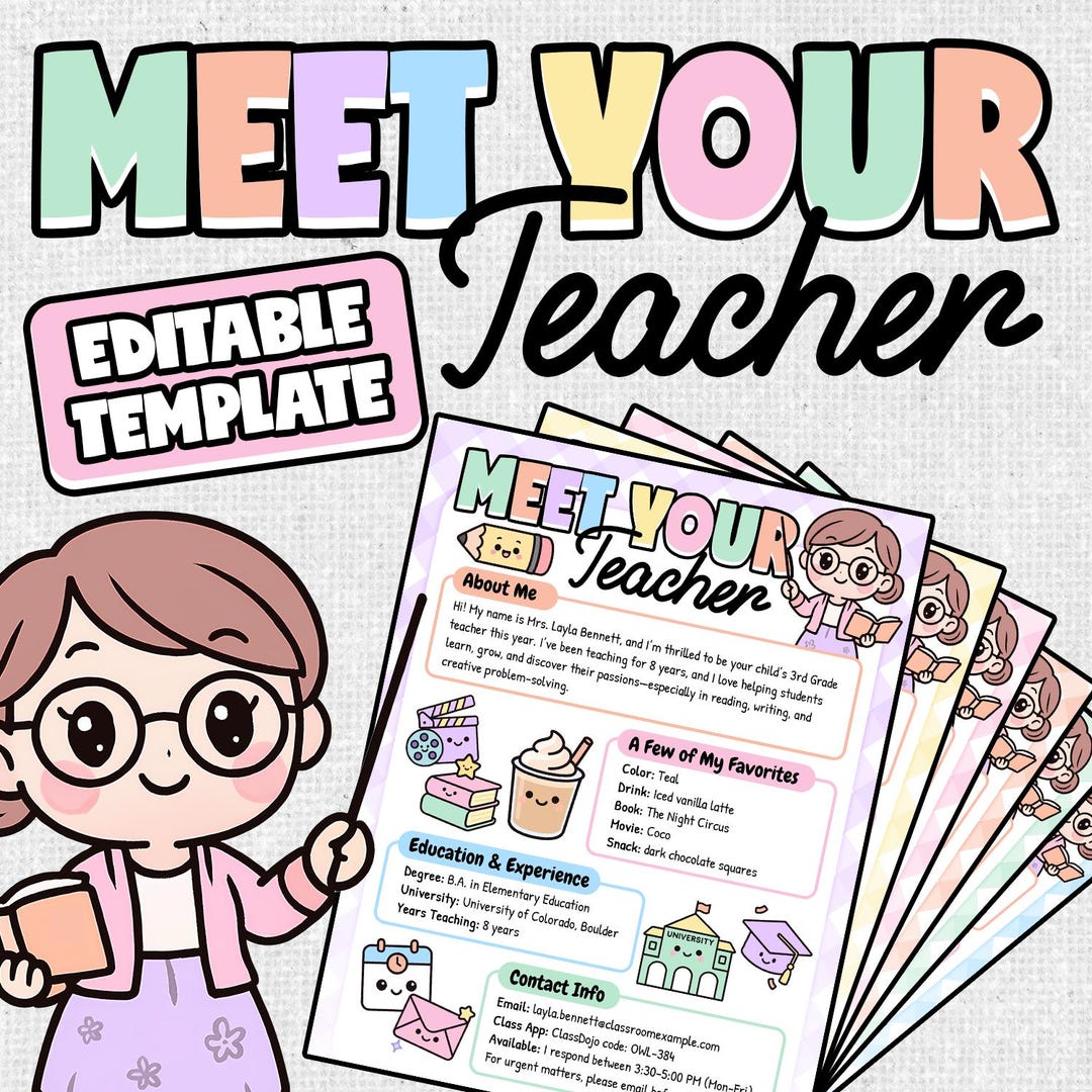 Meet Your Teacher Editable Template | Back to School Printable for Open ...