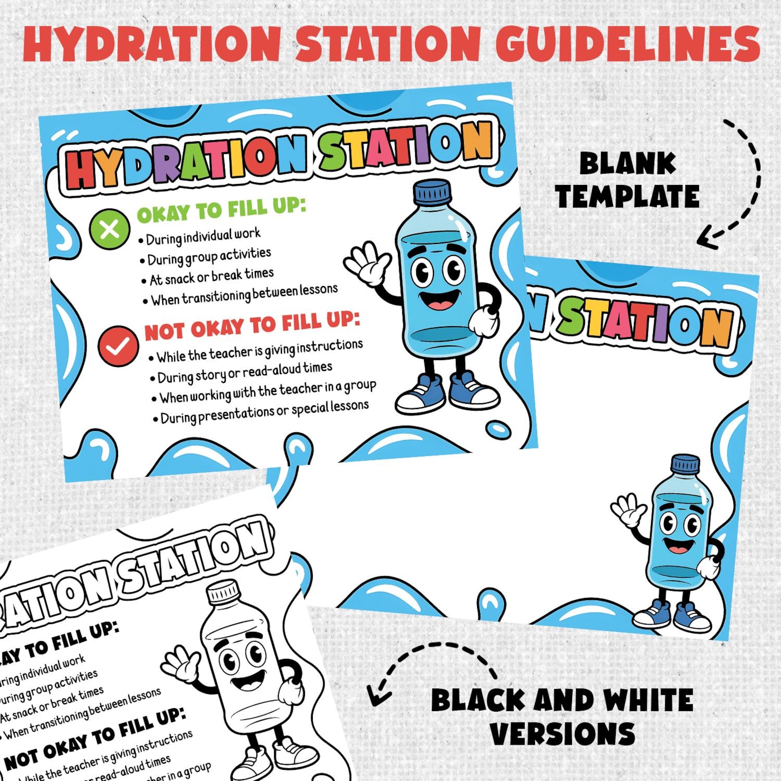 Classroom Hydration Station Poster Set: Water Bottle Labels ...