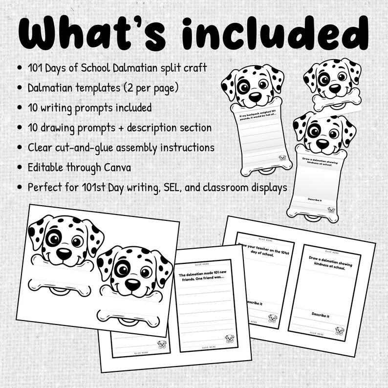 101 Days of School Dalmatians Writing Prompts With Sentence Starters ...