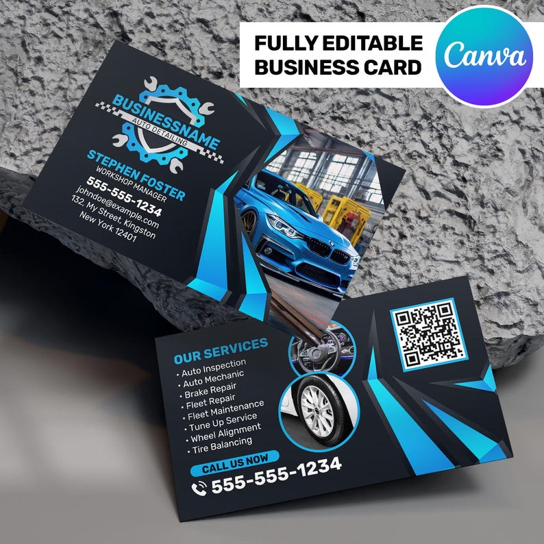 Auto Detailing Business Card Template - Editable Canva Design - Etsy