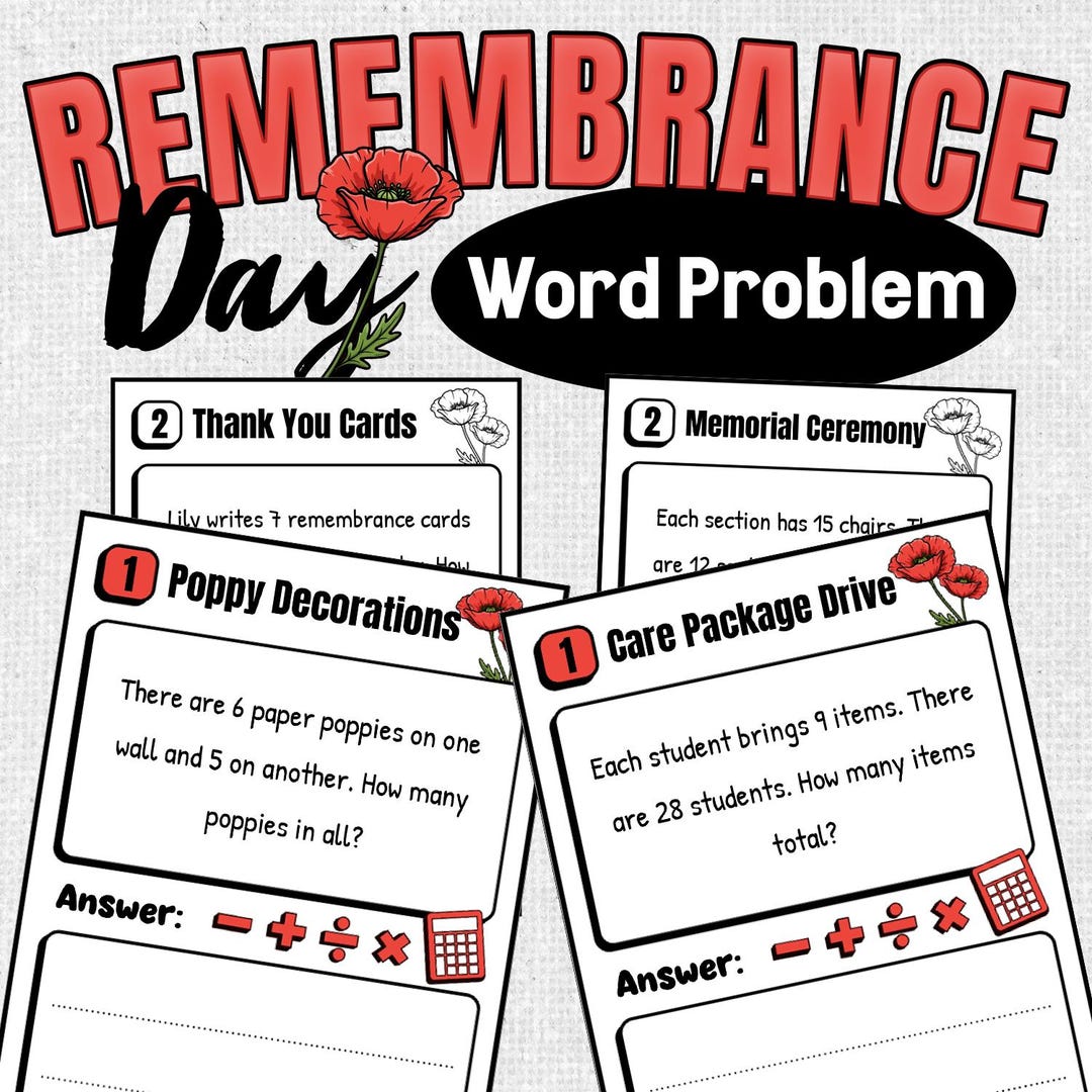 Remembrance Day Canada Math Worksheets | Word Problems Task Cards ...