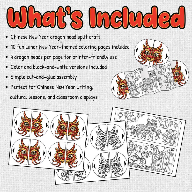Lunar New Year Dragon Head Coloring Craft (PDF Download) - Etsy