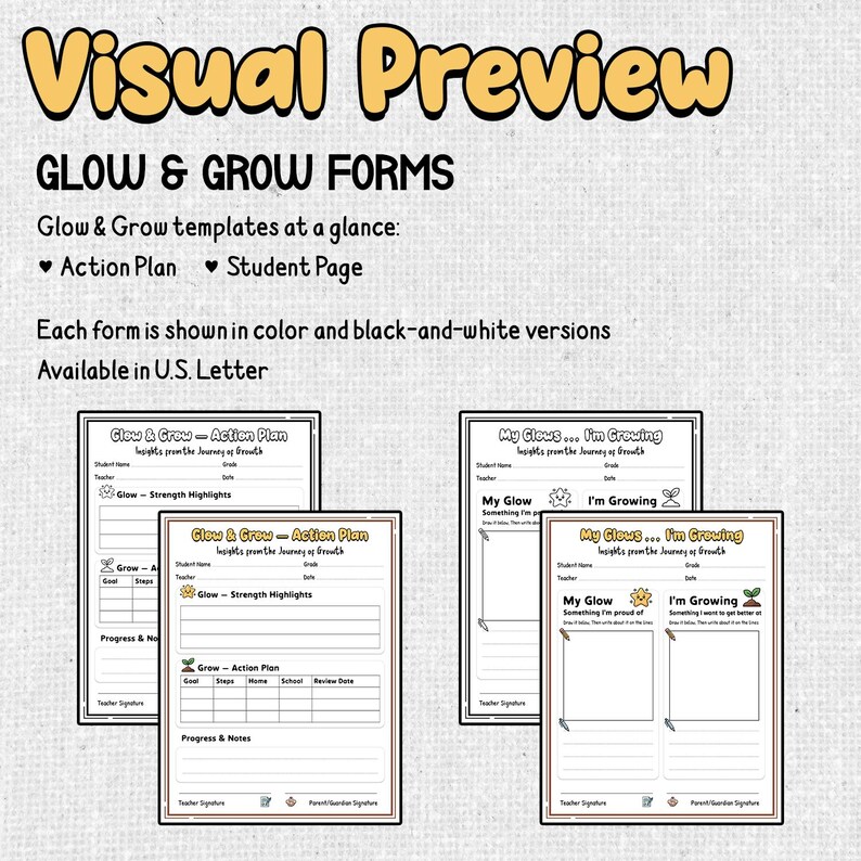 Glow and Grow Conference Form Pack– Teacher Notes, Writing Rubric ...