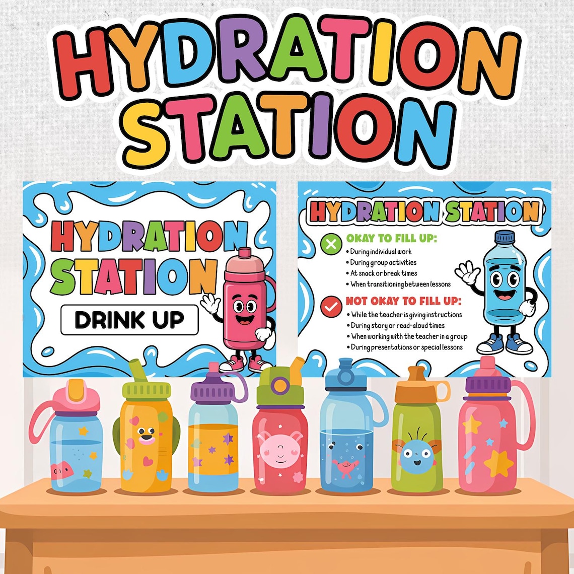 Classroom Hydration Station Poster Set: Water Bottle Labels ...