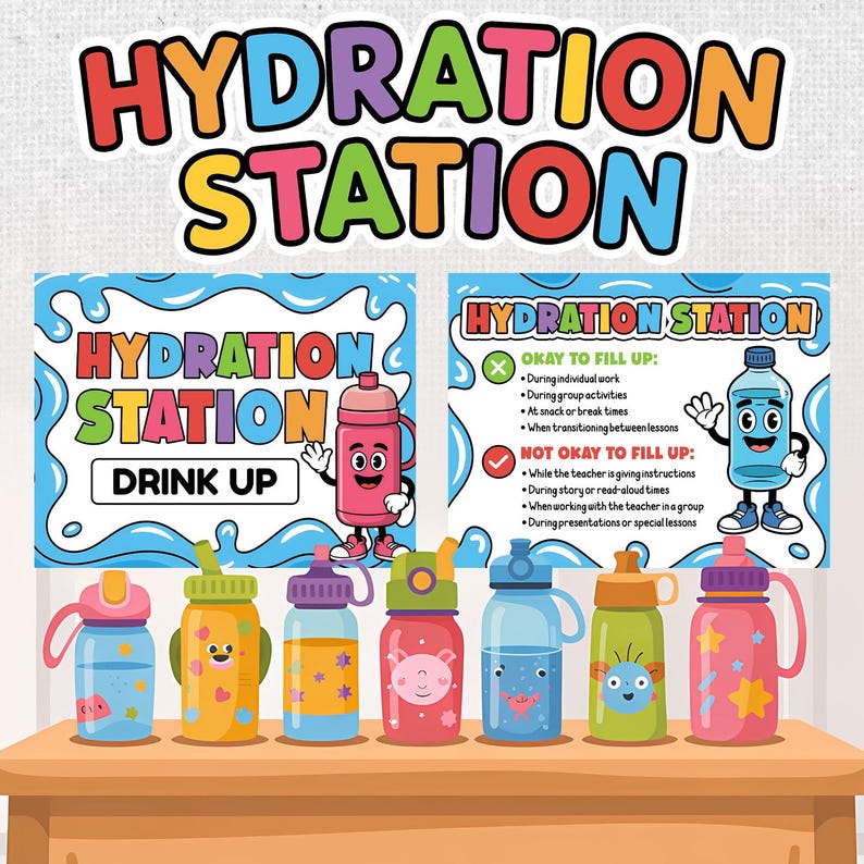 Classroom Hydration Station Poster Set: Water Bottle Labels ...