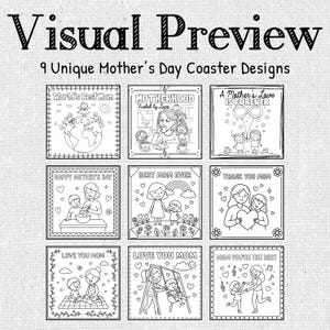 Mother's Day Tile Coaster Craft: Coloring Pages (digital Download) - Etsy