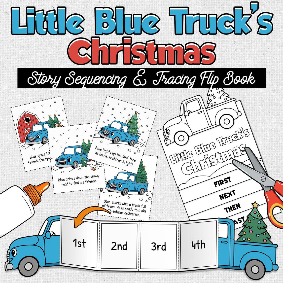 Little Blue Truck Christmas Story Sequencing | Flip Book Template ...