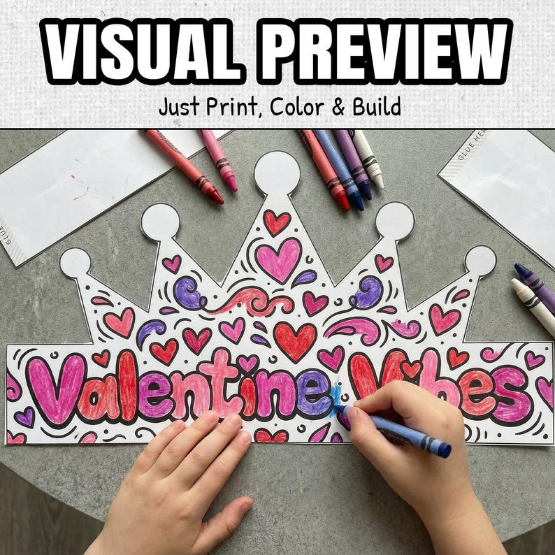 Valentine's Day Crown Craft, Coloring Pages Activities (digital ...