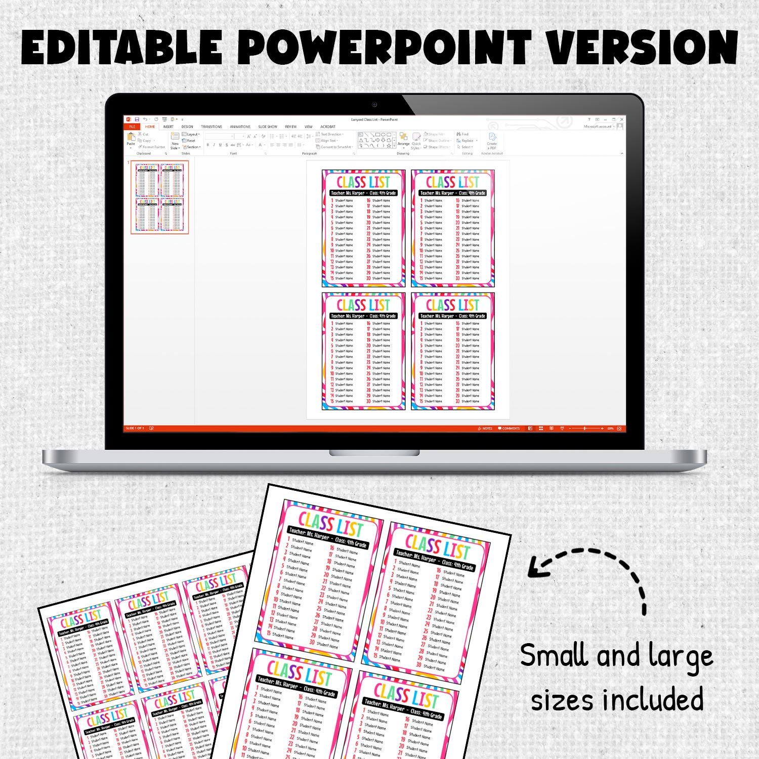 Editable Lanyard Class List Template: Teacher Name Tag (PDF & PPTX) - Etsy