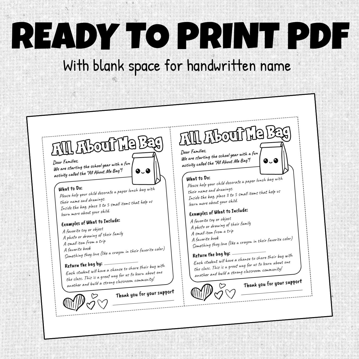 All About Me Bag Activity | Editable Back to School Ice Breaker for ...