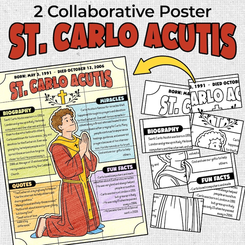 St. Carlo Acutis Collaborative Coloring Poster, Teamwork Activity ...