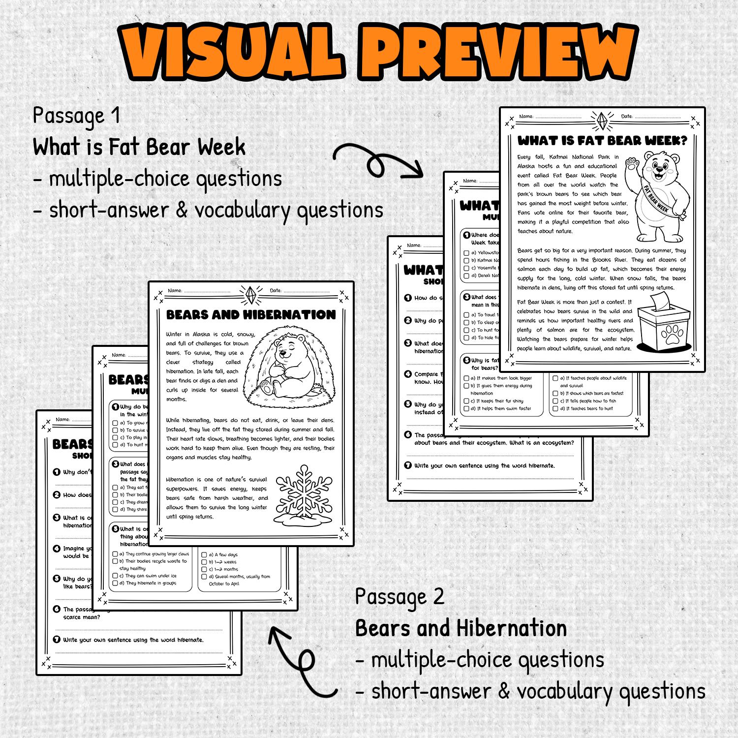 Fat Bear Week Reading Comprehension Passages and Questions – Printable ...