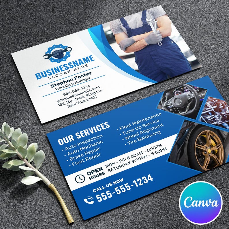 Auto Detailing Business Card Template – Modern Mechanic Branding (canva ...